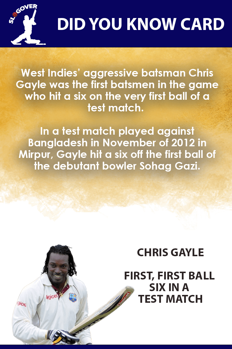 Chris Gayle First first ball SIX in a Test Match - Slogover