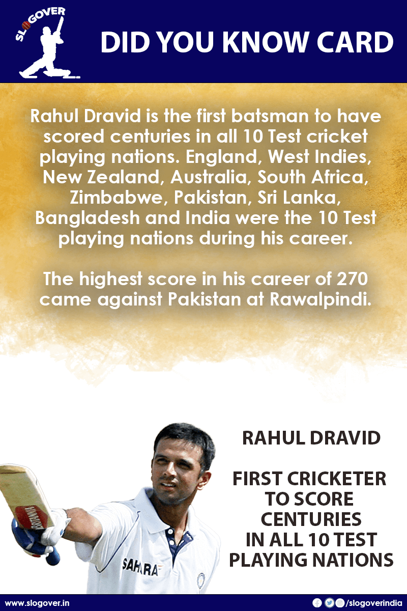 Rahul Dravid, first cricketer to score centuries IN all 10 Test playing ...